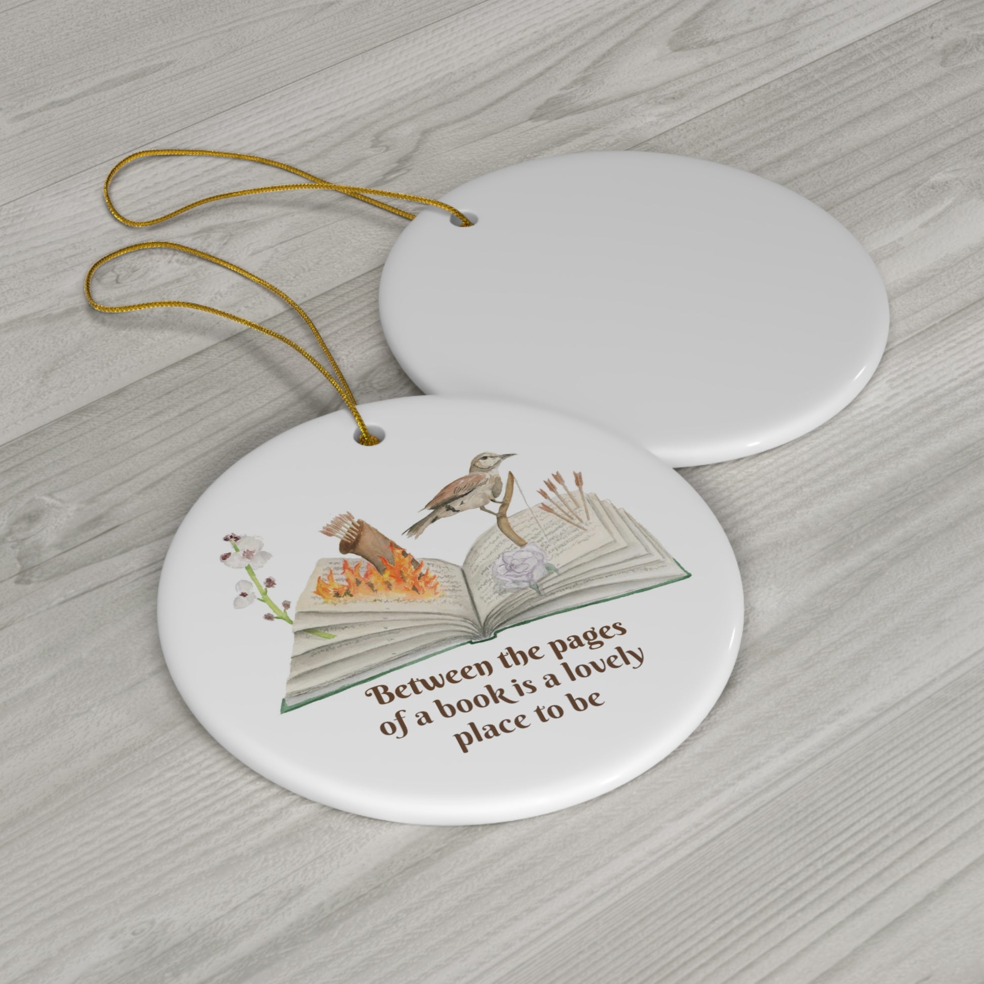 Open Book: Arrows, Fire, Katniss Flower, Rose and Bird Ceramic Ornamen ...
