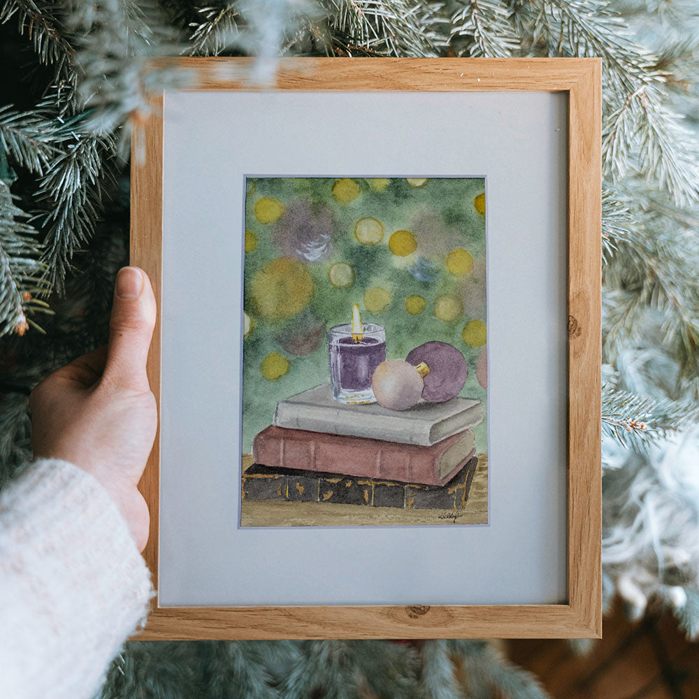 Holiday Book Stack Watercolor Art Print, Book Lovers Art Print ...